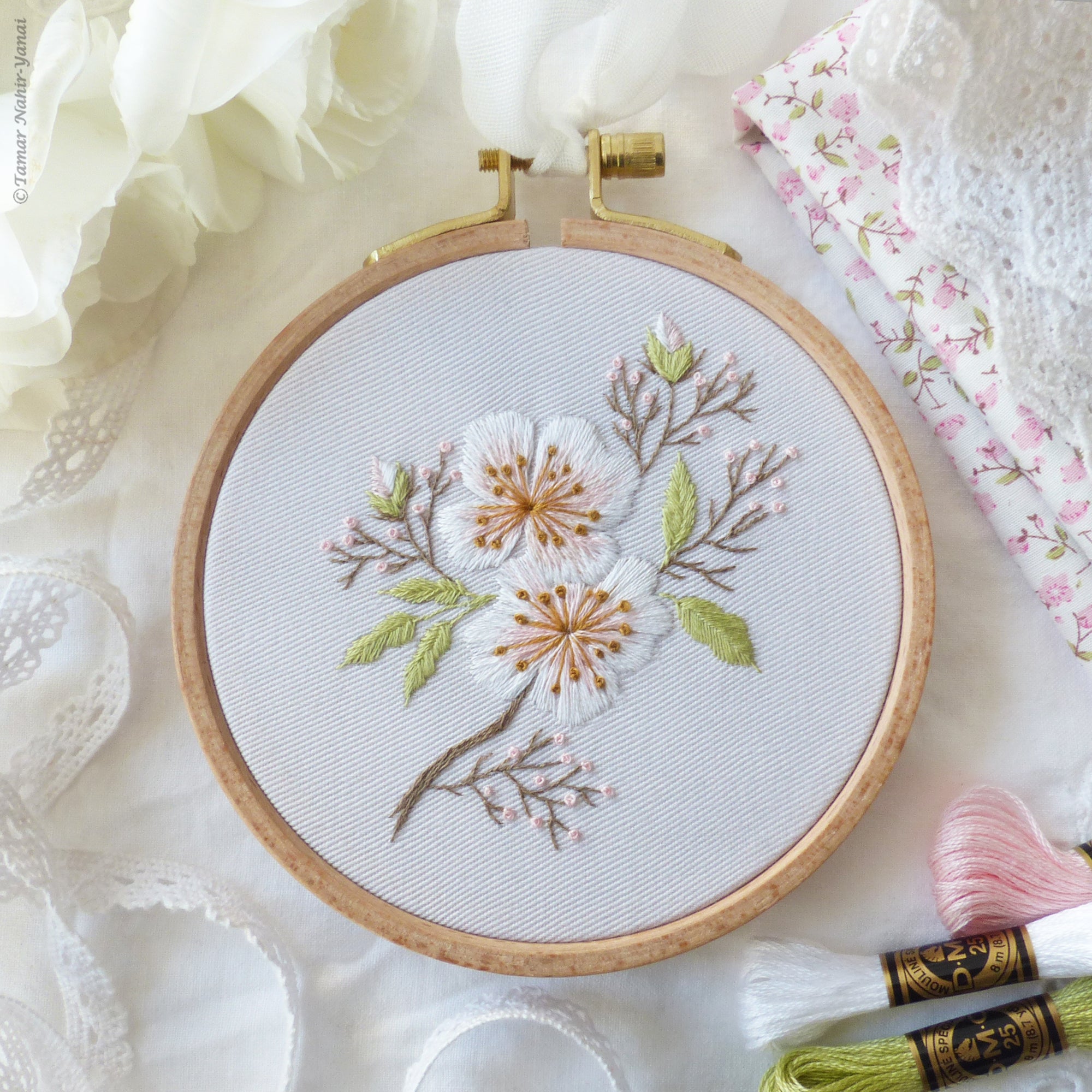 Almond Blossom Mini - 4" embroidery kit – Tamar Nahir-Yanai